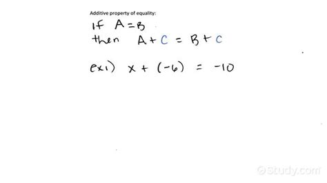 Using The Additive Property Of Equality With Integers Algebra Study Com