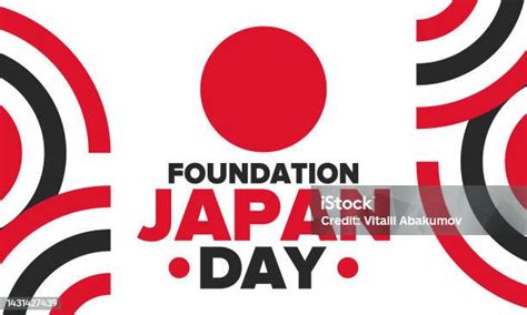 일본 재단의 날 일본 국민 해피 홀리데이 매년 2 월 11 일에 축하 일본 국기 애국적인 요소 포스터 카드 배너 및 배경 벡터 일러스트 레이 션 0명에 대한 스톡 벡터 아트