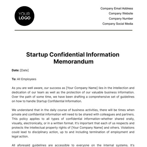Startup Confidential Information Memorandum Template Edit Online