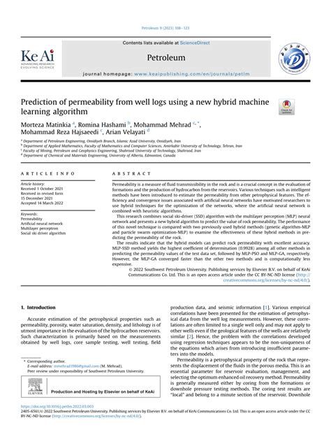 pdf prediction of permeability from well logs using a new hybrid