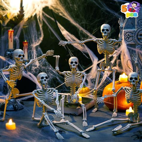 Joyfy 5 Pcs Décorations De Squelette Dhalloween Squelette Posable De