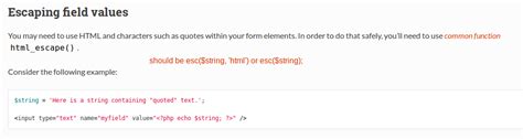 Minor Issue With Docs Form Helper There Is No Htmlescape Function Shoud Be Esc · Issue