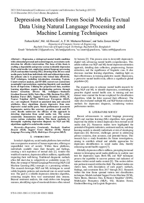 Pdf Depression Detection From Social Media Textual Data Using Natural Language Processing And