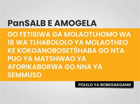 pansalb e amogela go fetisiwa ga molaotlhomo wa 18 wa tlhabololo ya