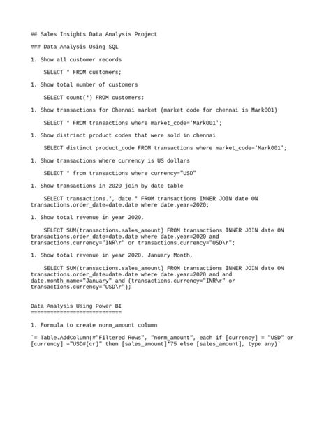 Sales Insight Sql Code Pdf Finance And Money Management