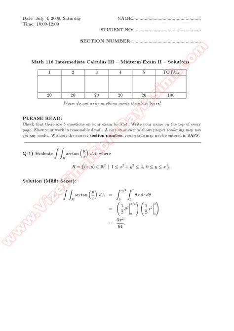 Intermediate Calculus3 Midterm2 Solutions 2009 Vize Ve Final Soruları Paylaşım Portalı