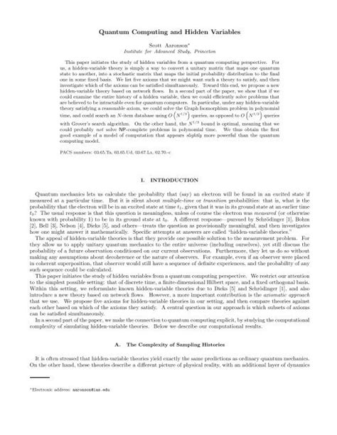 Quantum Computing And Hidden Variables Scott Aaronson