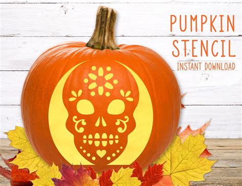 Easy Sugar Skull Pumpkin Stencils