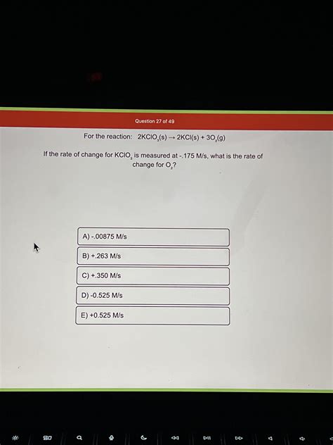 Solved For The Reaction KClO S KCl S O G If The Chegg Com