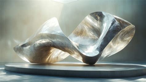 Abstract Sculpture Shines In A Bright Gallery Highlighting Its Fluid Design And Reflective