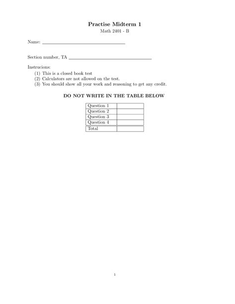 Calculus Iii Practice Midterm 1 Math 2401 Docsity