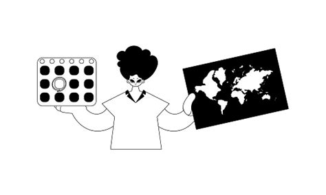 그 사람은 세계 차트와 달력을 들고 있습니다 관광 과목 희미하고 하얀 선의 장인 정신 트렌디한 스타일 벡터 일러스트레이션 1월에