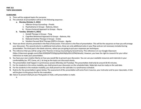 Topic Discussion Format Guidelines Vmc 311 Topic Discussion