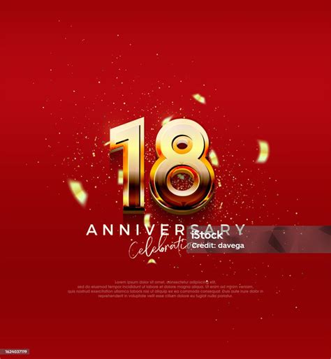 18주년 기념을 위한 황금 벡터 번호 인사말과 축하를 위한 프리미엄 벡터 배경입니다 18에 대한 스톡 벡터 아트 및 기타 이미지