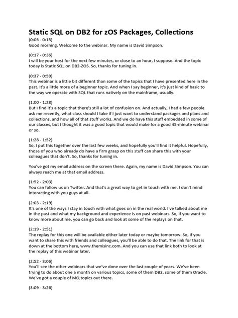 Static Sql On Db2 For Zos Packages Collections Part1 English Pdf