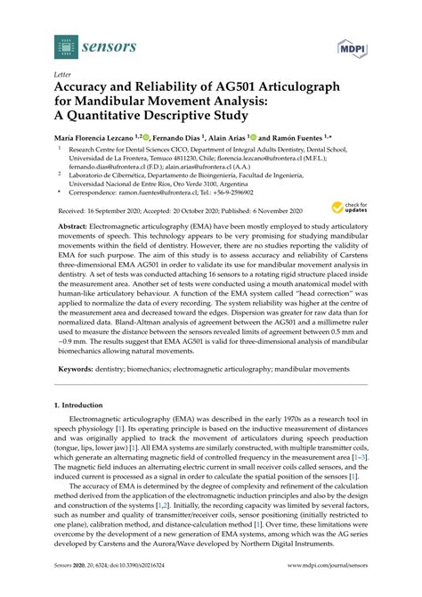 Pdf Accuracy And Reliability Of Ag501 Articulograph For Mandibular Movement Analysis A