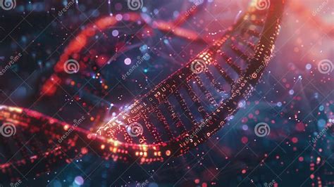 The Artwork Showcases A Vibrant 3d Dna Strand Intertwined With Flowing Digital Data And Binary