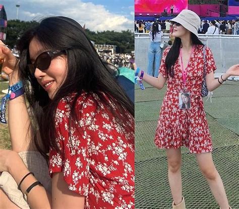 한선화 클리비지 미니 원피스 핫하게 즐긴 꽃무늬 재즈 페스티벌룩 패션엔