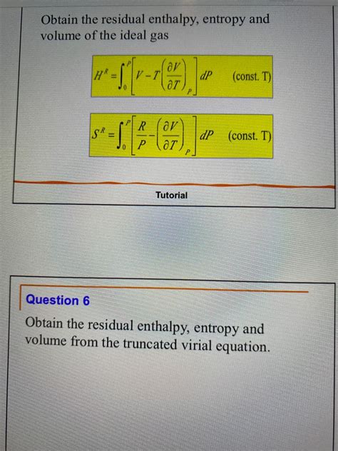 Answered Obtain The Residual Enthalpy Entropy… Bartleby