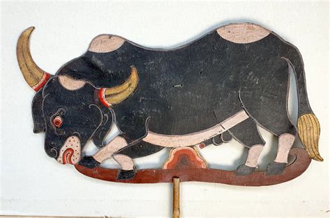 Old Javanese Shadow Puppet Black Bull The Symbol Of Power Etsy