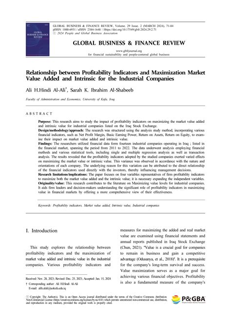 Pdf Relationship Between Profitability Indicators And Maximization