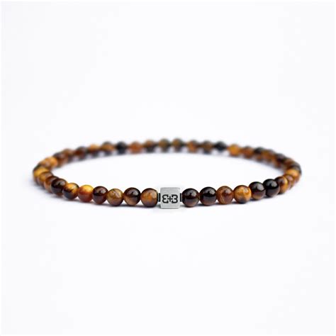 Tigers Eye 4mm Brushed 925 Sterling Silver Symbol Bracelet — Baxter