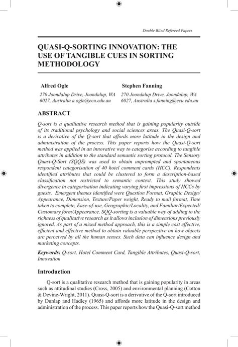 Pdf Quasi Q Sorting Innovation The Use Of Tangible Cues In Sorting Methodology