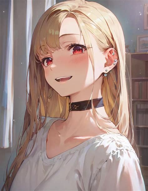Anime Girl With Blonde Hair And Red Eyes Diffus
