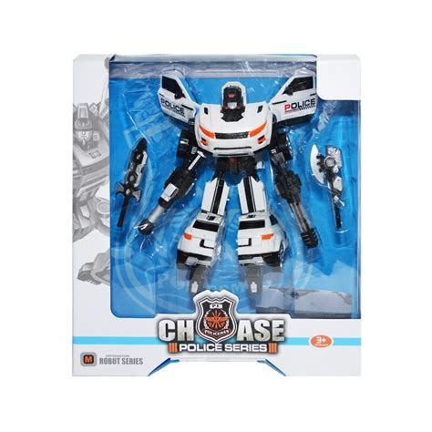 Трансформиращ се робот в полицейска кола сменяеми оръжия без батерии бяло черно 3 години