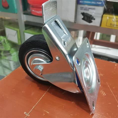Jual Roda Putar 4 Rem Roda Karet Hidup Brake Roda Troli Trolly Kastor
