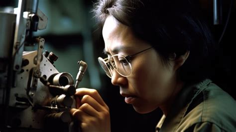 Premium Photo Machinist Female Asian Middleaged Operating Machine Tools In A Manufacturing