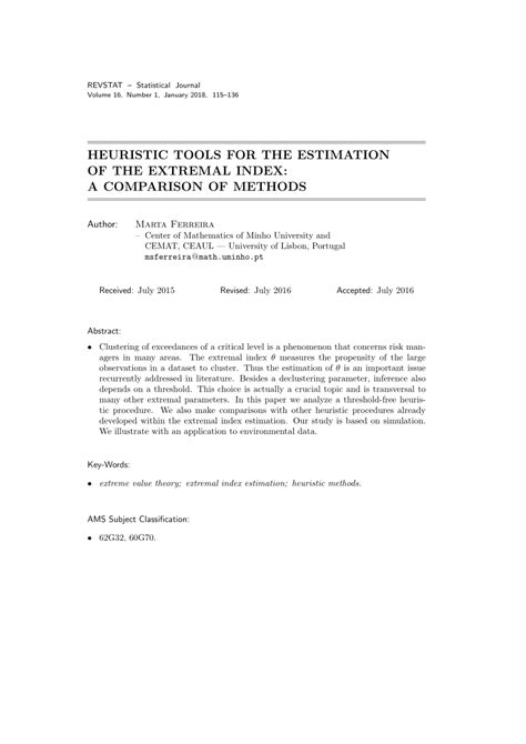 Pdf Heuristic Tools For The Estimation Of The Extremal Index A