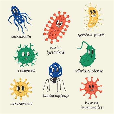 Premium Vector Set Of Cute Cartoon Bacteria Virus Character With Names