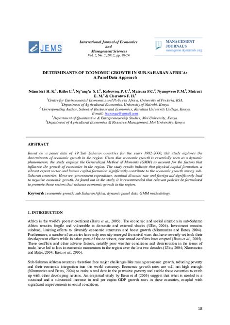 Pdf Determinants Of Economic Growth In Sub Saharan Africa A Panel Data Approach