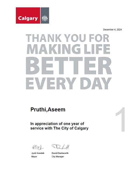 Happy To Share I Have Successfully Completed 1 Year With City Of Calgary Aseem Pruthi
