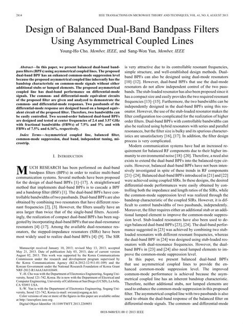 Pdf Design Of Balanced Dual Band Bandpass Filters Using Asymmetrical Coupled Lines Dokumen Tips