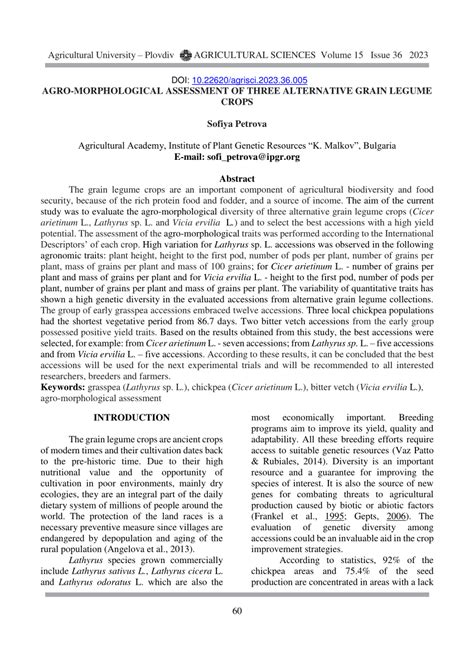 Pdf Agro Morphological Assessment Of Three Alternative Grain Legume Crops