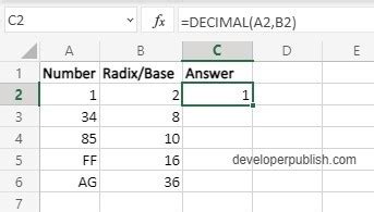 How To Use Decimal Function In Excel Developer Publish