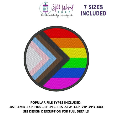 Progress Pride Flag Embroidery Design Circle Modern Pride Flag Patch