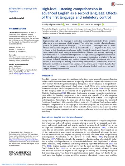 Pdf High Level Listening Comprehension In Advanced English As A Second Language Effects Of