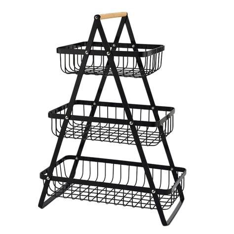 3 레이어 휴대용 과일 바구니 이동식 철 거실 주방 빵 스낵 보관 바구니 색상 블랙