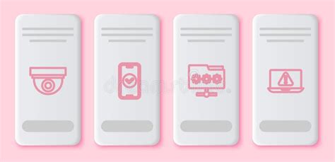 Set Line Security Camera Smartphone Folder With Password And Laptop Exclamation Mark White