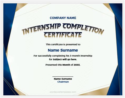 Internship Completion Certificates For Word Download Free