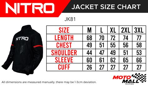 Nitro Motorcycle Jacket Sizing Chart