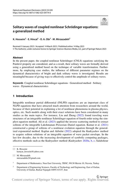 Solitary Waves Of Coupled Nonlinear Schrödinger Equations A