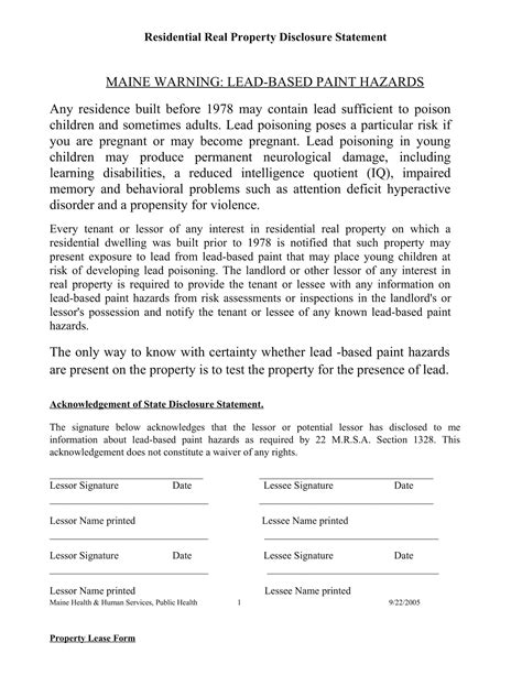 Free Printable Lead Based Paint Disclosure Pdf Tenants Form For Renters