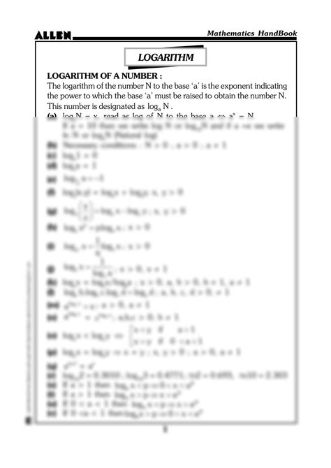 SOLUTION Logarithm Formulae Short Notes In English Studypool