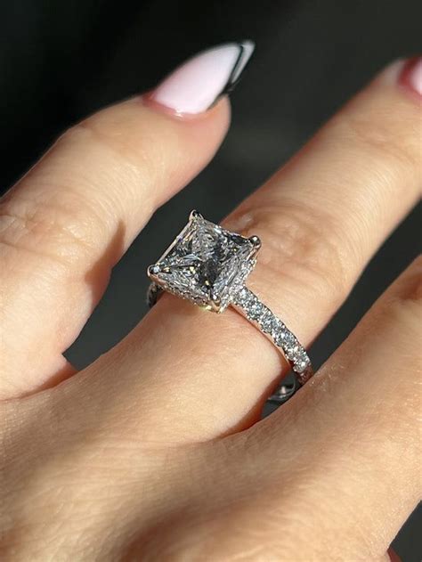 2 50 Princess Lab Created Diamond Engagement Ring With Hidden Halo Lab Created Diamond Rings