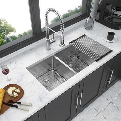 Staykiwi 30 In Undermount Double Bowl5050 16 Gauge Brushed Nickel