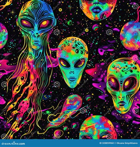 Cosmic Alien Patterns On Vibrant Psychedelic Background Stock